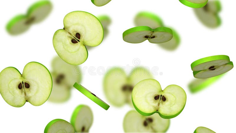 Sections of Green Apple Falling on White Background, 3d Illustration ...
