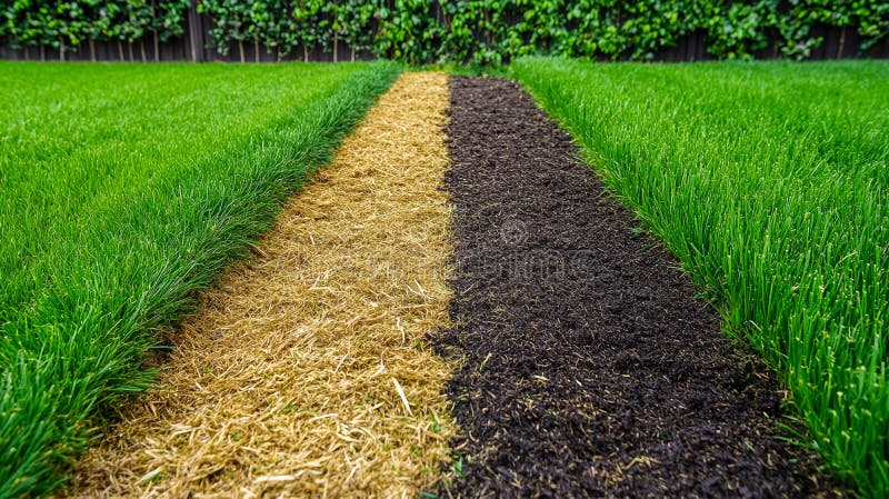 Lawn Transformation Process Showing Contrasting Sections of Grass, Soil ...