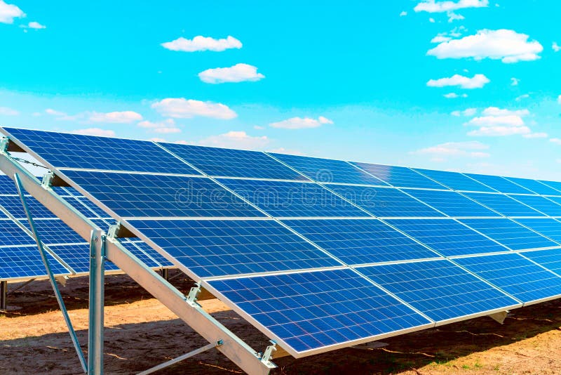 Sections of Solar Panels on the Blue Sky Background Stock Image - Image ...