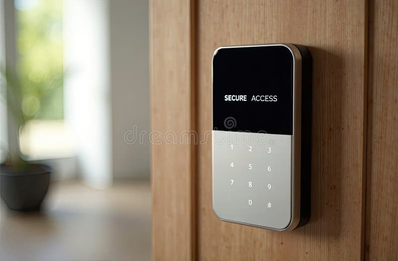 Secure Access Control Panel Installed on Wooden Door for Modern Home ...
