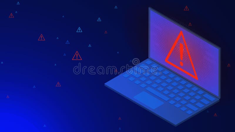 Secure Alert and Warning Sign with Laptop Isometric Stock Illustration ...
