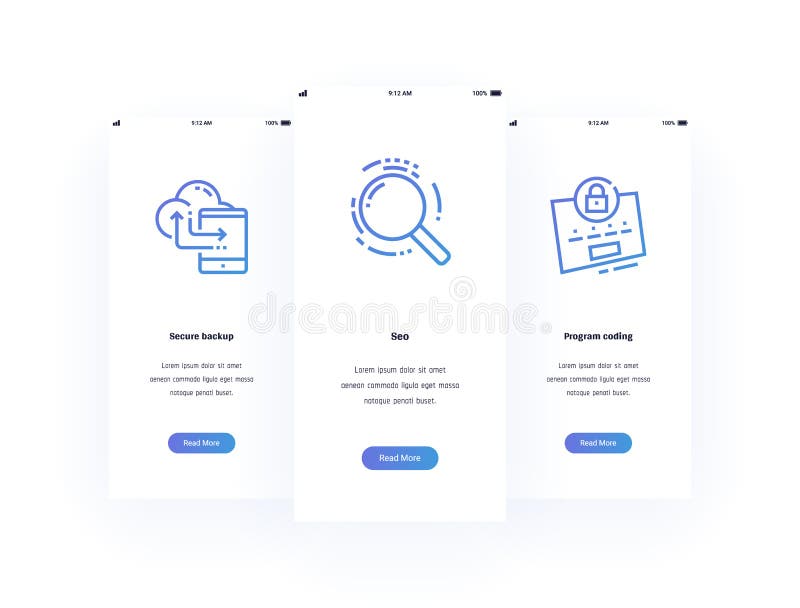 Secure Backup, Seo, Program Coding Vertical Cards with Strong Metaphors. Stock Vector ...