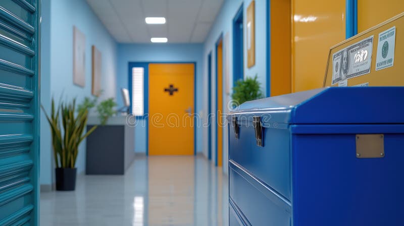 Secure Bank Vault with Lock in a Brightly Colored Corridor, Showcasing ...