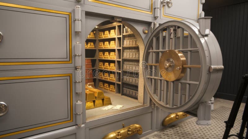 Secure Bank Vault with Open Door Stock Illustration - Illustration of ...