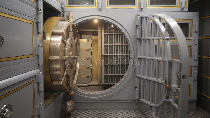 Secure Bank Vault with Open Door Stock Illustration - Illustration of ...