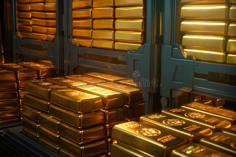 In Secure Bank Vault, Stack of Large Gold Bars is Displayed Stock Photo ...