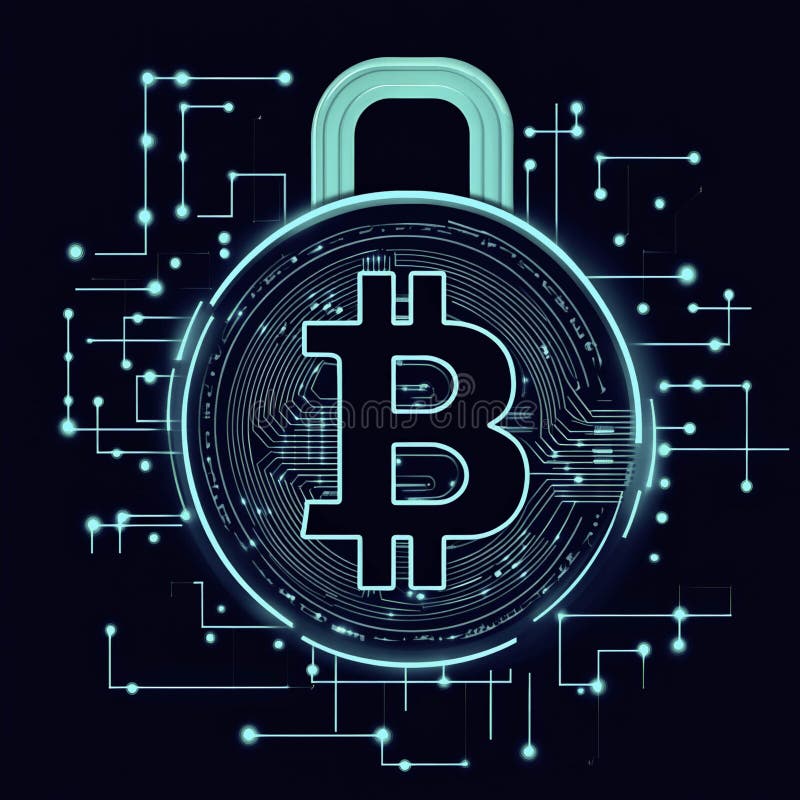 Secure Bitcoin Symbol Locked Inside a Digital Network, Representing ...