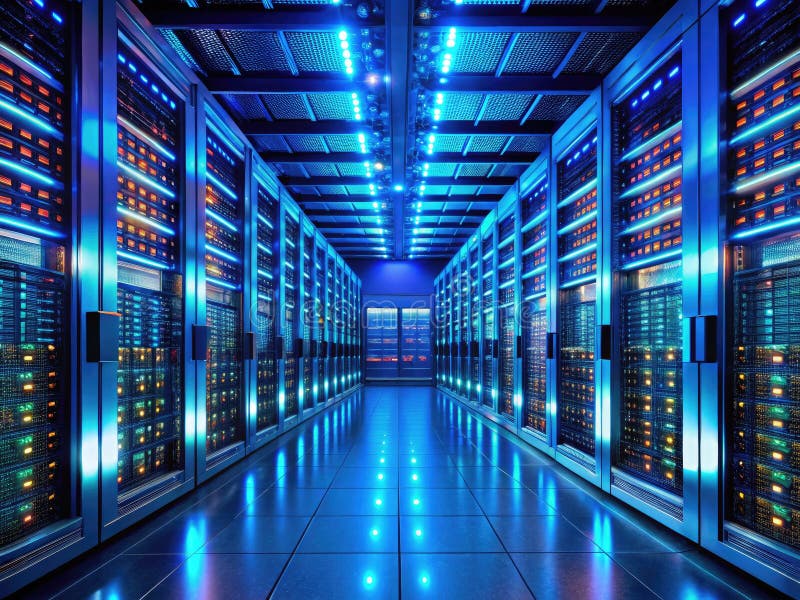 Secure Blue Server Room a Nighttime Deep Dive into CuttingEdge it ...