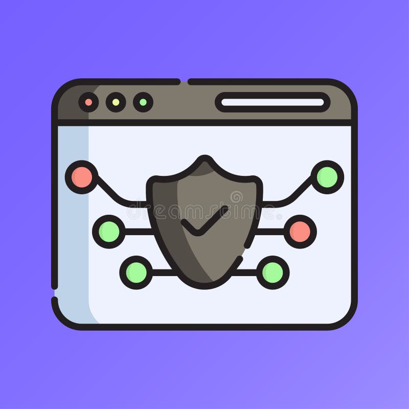 Secure Browser Icon Vector Illustration. Flat Outline Cartoon. Cyber ...