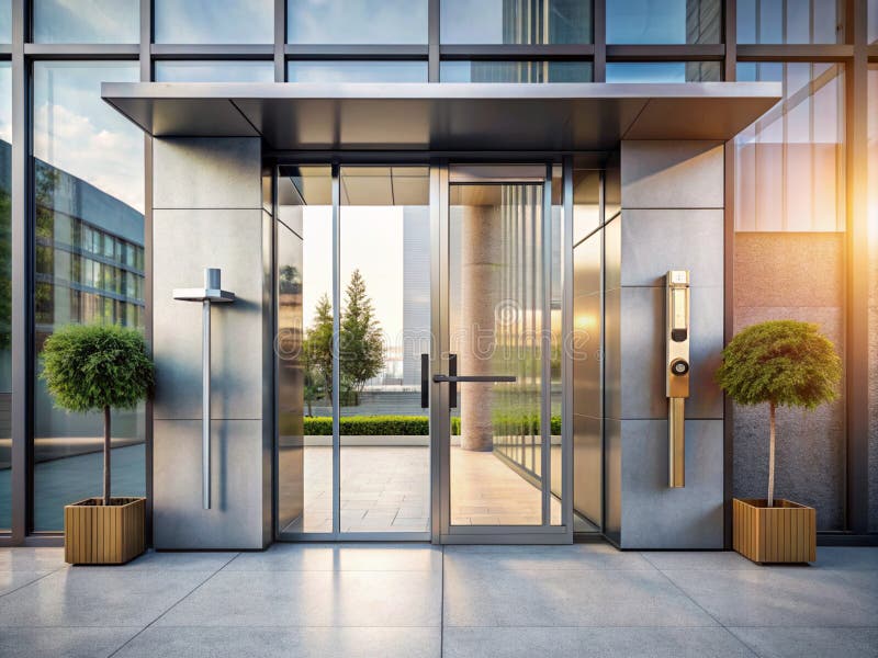 Secure Building Access System With Biometric Authentication Generative Ai Stock Illustration