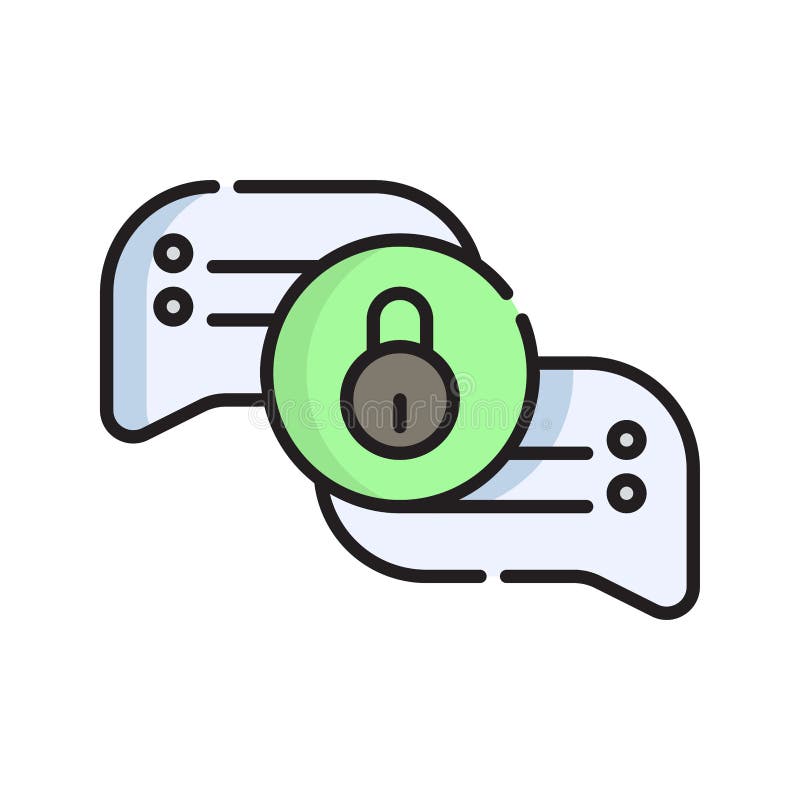 Secure Chat Icon Vector Illustration. Flat Outline Cartoon. Cyber ...