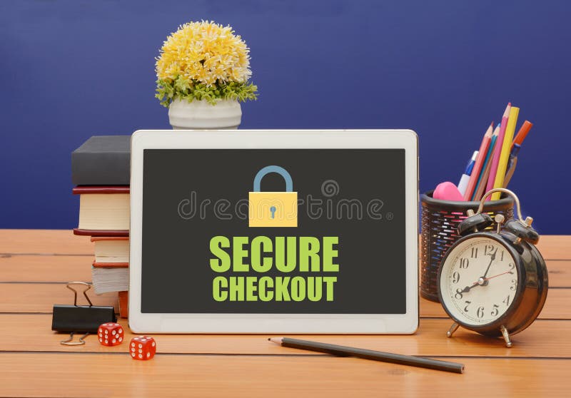Secure Checkout Sign with Lock Icon on Tablet Stock Image - Image of ...
