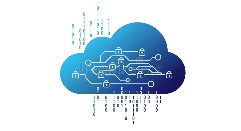 Secure Cloud Computing: Data Security in a Digital Cloud with Locks and Binary Code, Symbolizing ...
