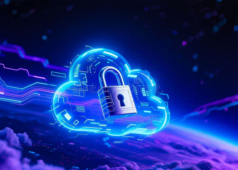 Secure Cloud Computing with Digital Lock and Data Streams Stock Illustration - Illustration of ...