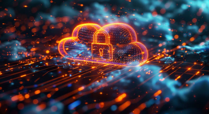 A Secure Cloud Computing Network with Locked Cloud Symbol Stock Photo ...