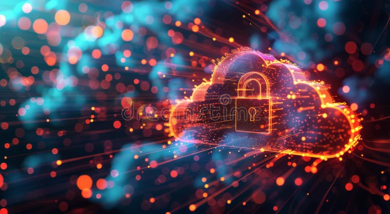 A Secure Cloud Computing Network with Locked Cloud Symbol Stock Photo ...