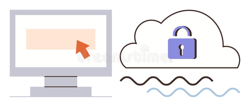 Secure Cloud Data Access with Computer Click and Lock Representation Stock Vector - Illustration ...