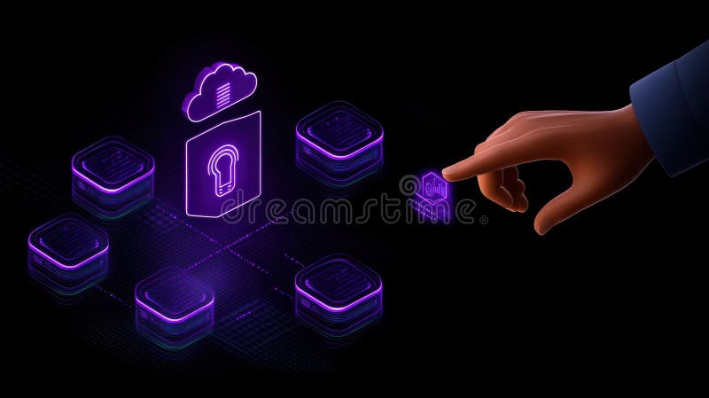 Secure Cloud Data Access Hand Interacting with Digital Network and ...