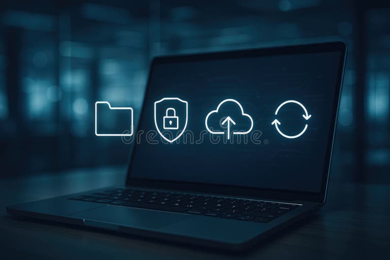 Secure Cloud Data Backup and Synchronization on Laptop Stock ...