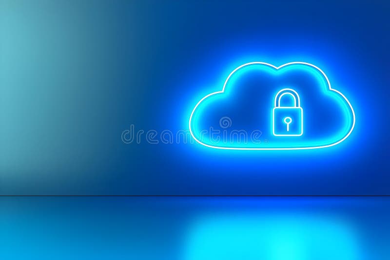 Secure Cloud Data: Neon Sign Concept for Digital Security Stock ...