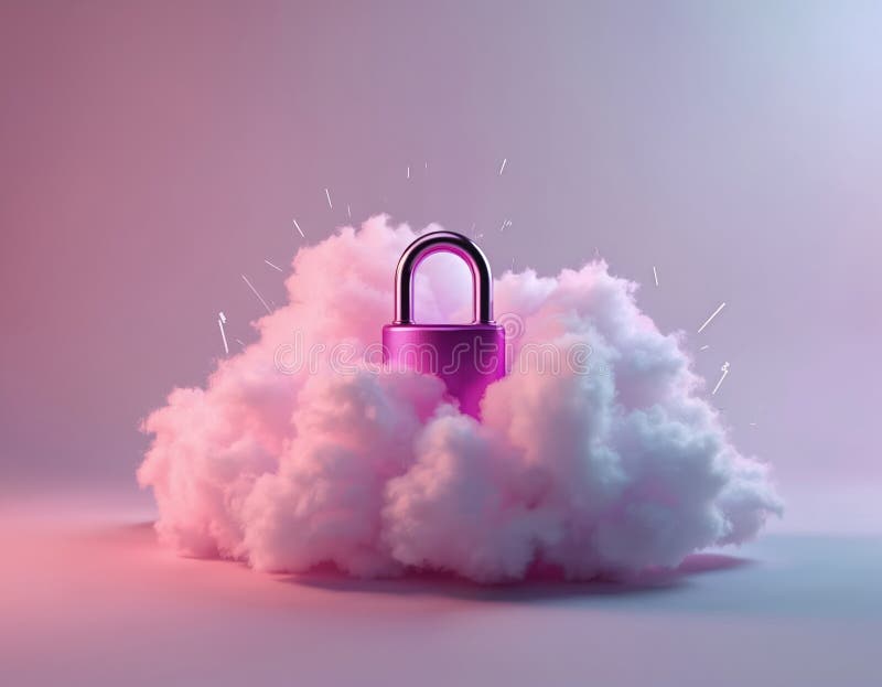 Secure Cloud Data Privacy with Pink Padlock on Fluffy Cloud ...