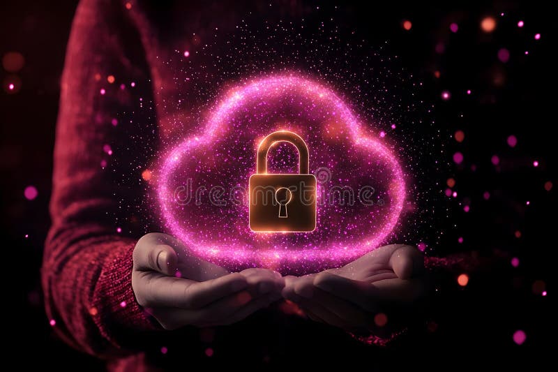 Secure Cloud Data Protection: Hands Holding Glowing Padlock Symbol ...