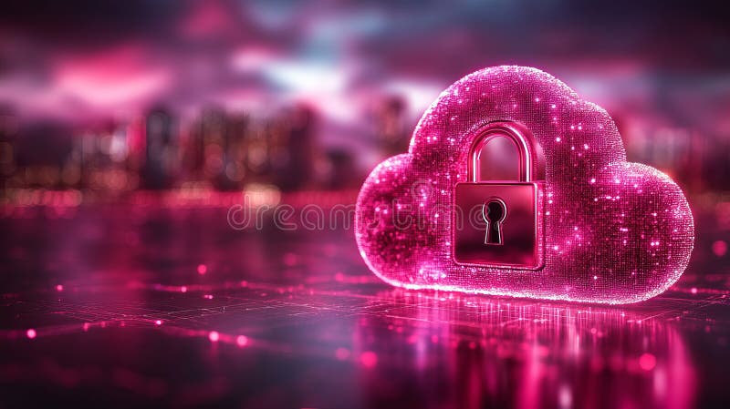 Secure Cloud Data Protection: Pink Digital Lock Padlock Safe Data Stock ...