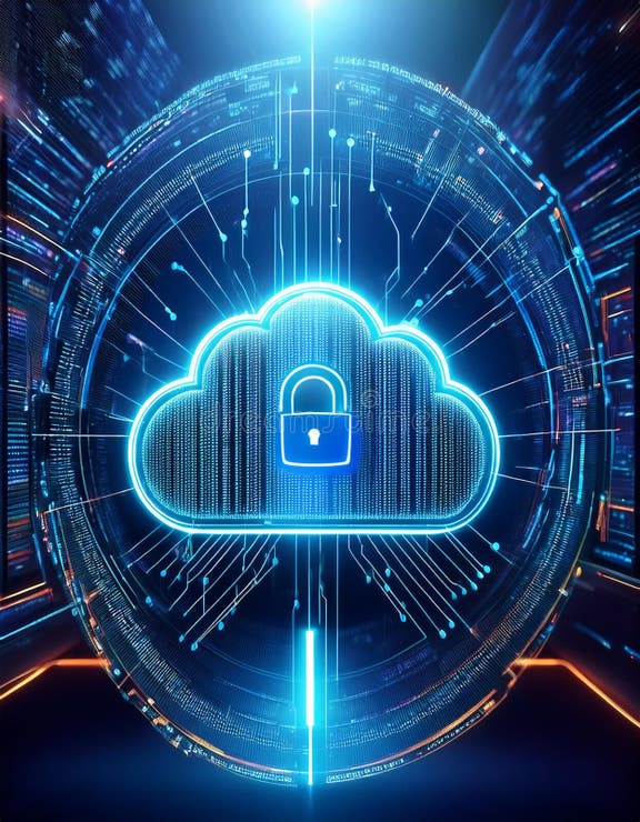 A Secure Cloud with Financial Data Encrypted in Layers, with Futuristic Locks and Graphs Showing ...