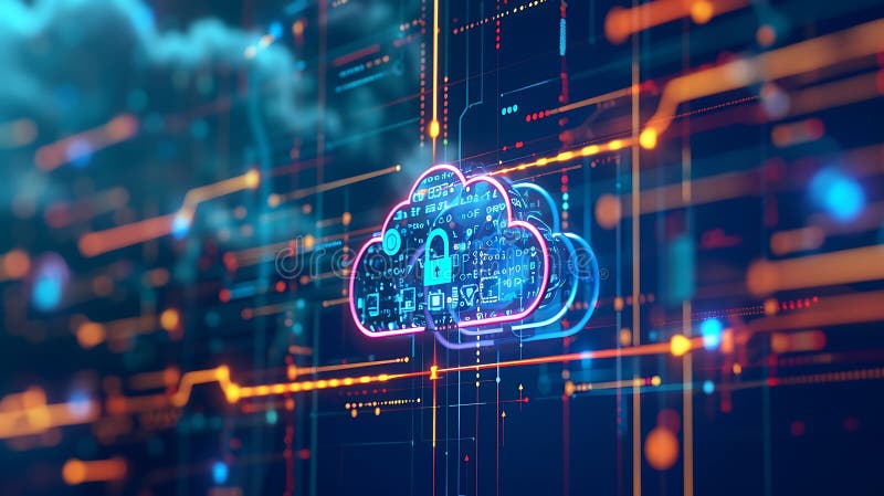 A Secure Cloud Network With Data Encryption Icons Stock Illustration