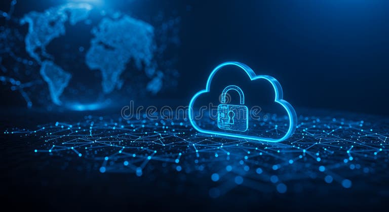 Secure Cloud Network: Global Data Protection with Encrypted Cloud Security Stock Illustration ...