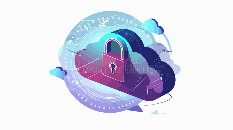 Secure Cloud Network Security Cartoon Illustration, Data Protection ...