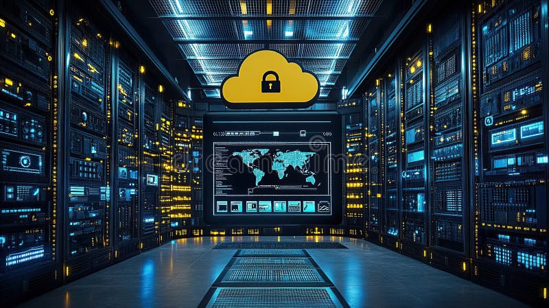 Secure cloud server room stock illustration. Illustration of hardware - 376995185