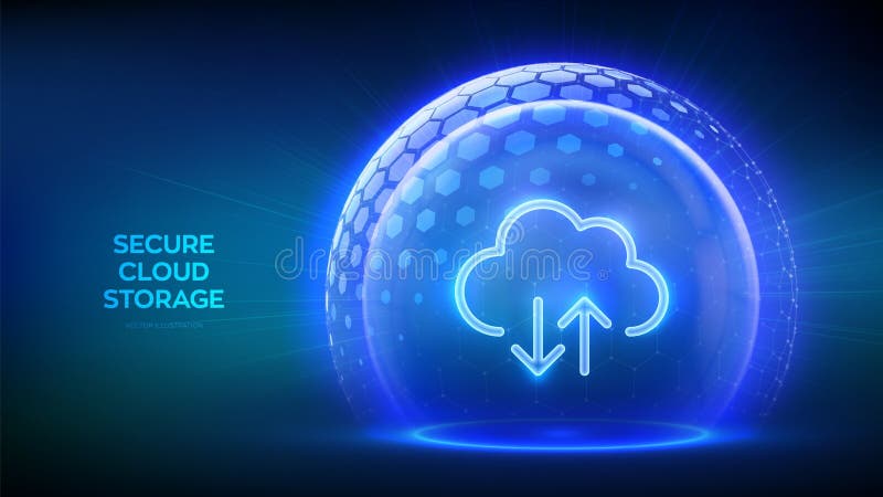 Secure Cloud Storage. Cloud Icon Inside Transparent Protection Sphere ...