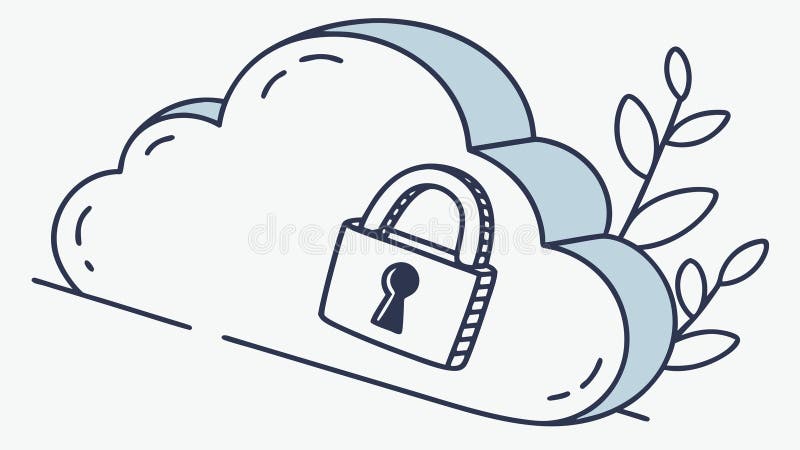 Secure Cloud Storage Icon with Padlock and Leaves, Vector Design ...