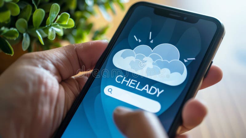 Secure Cloud Storage Login Screen on Smartphone. Hand Holding Mobile ...