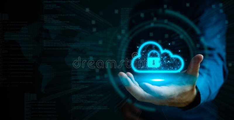 Secure Cloud Storage Symbol, Glowing with Digital Security Icons Above ...