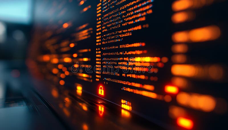 Secure Code Development Software Security Padlock On Computer Screen With Blurred Background