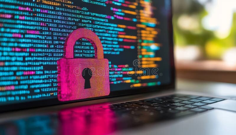 Secure Code Padlock Symbol Over Programming Code on Laptop Screen ... Secure Code Padlock Symbol Over Programming Code on Laptop Screen ...