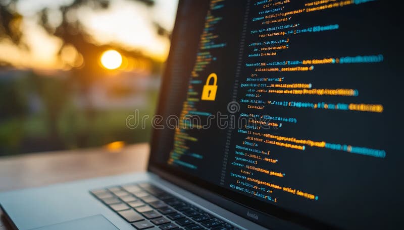 Secure Coding Software Development with Padlock Symbol on Laptop Screen for Cybersecurity ...
