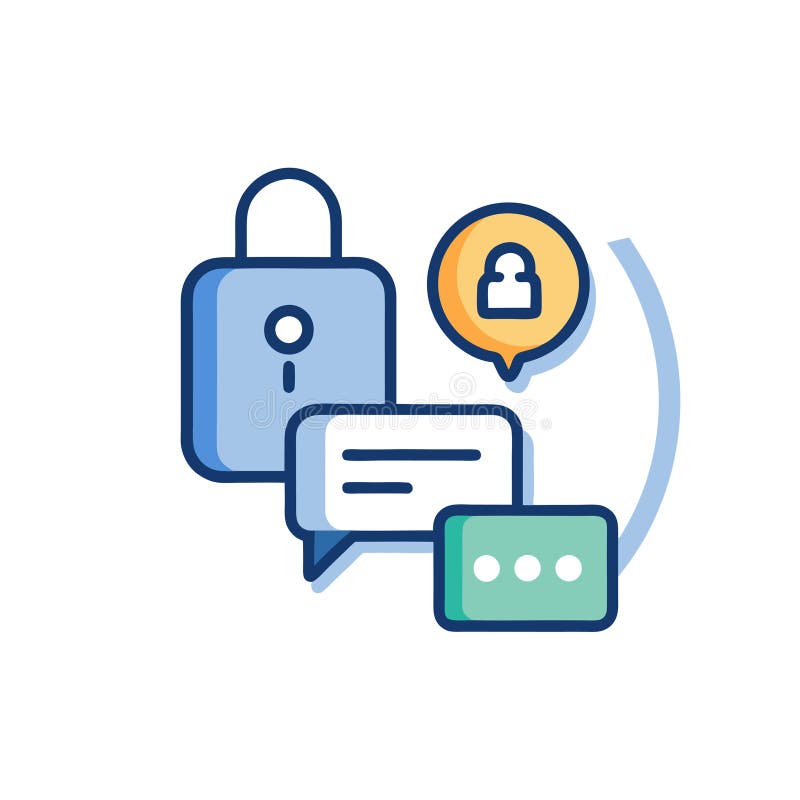 Secure Communication Illustration: Lock, Chat Bubbles, and Profile Icon ...
