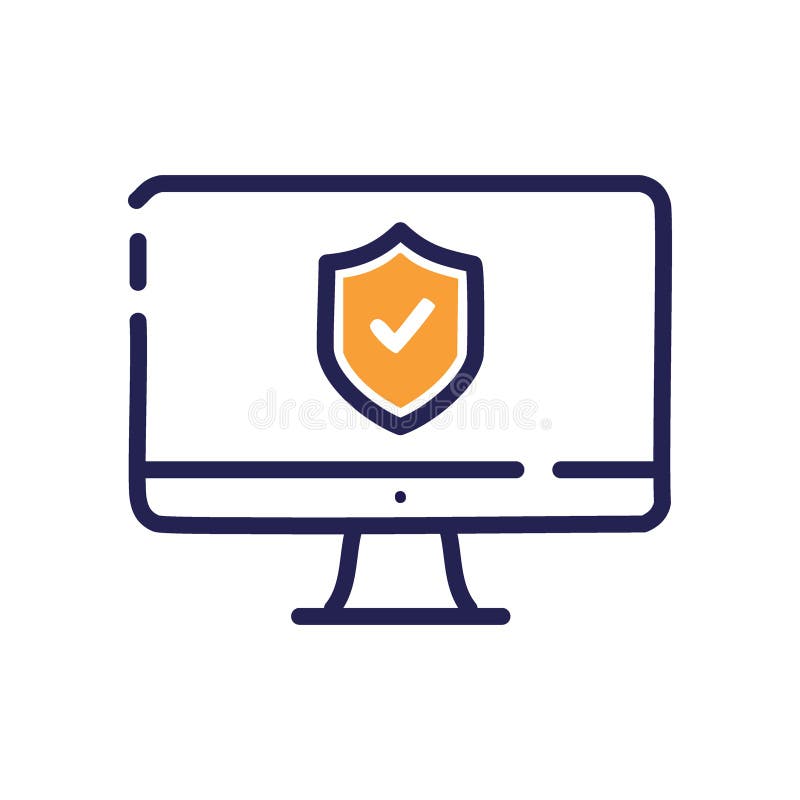 Secure Computer Icon. Computer Monitor with a Shield and Checkmark ...