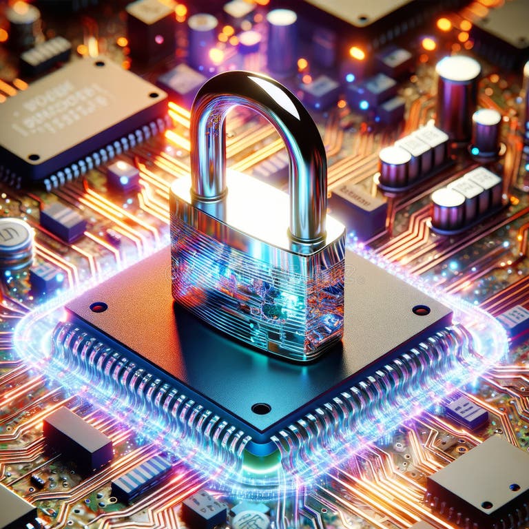 Secure Computer Passwords Protected Codes Microchip Circuit Board ...