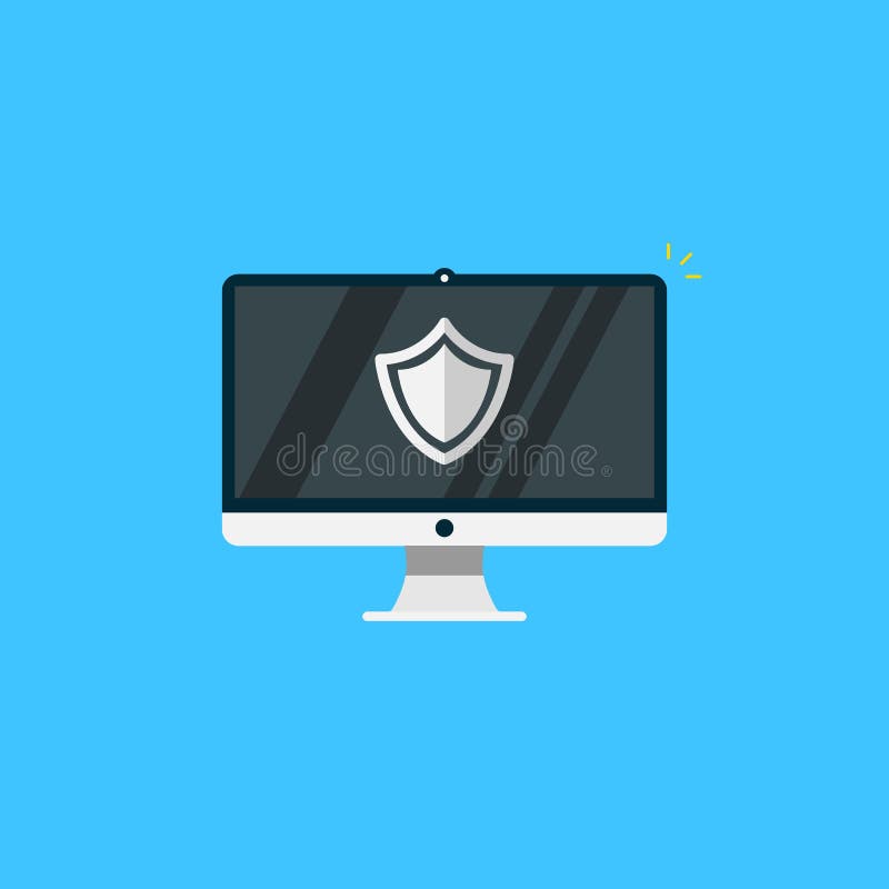Secure Computer. Vector Security Symbol on Monitor Screen Stock ...