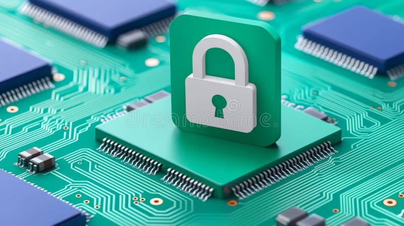 Secure Computing. Digital Motherboard with a Computer Processor Chip ...