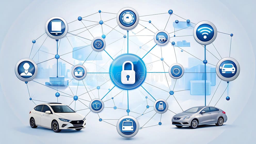 Secure Connected Car Technology Concept Illustrating Cybersecurity and ...