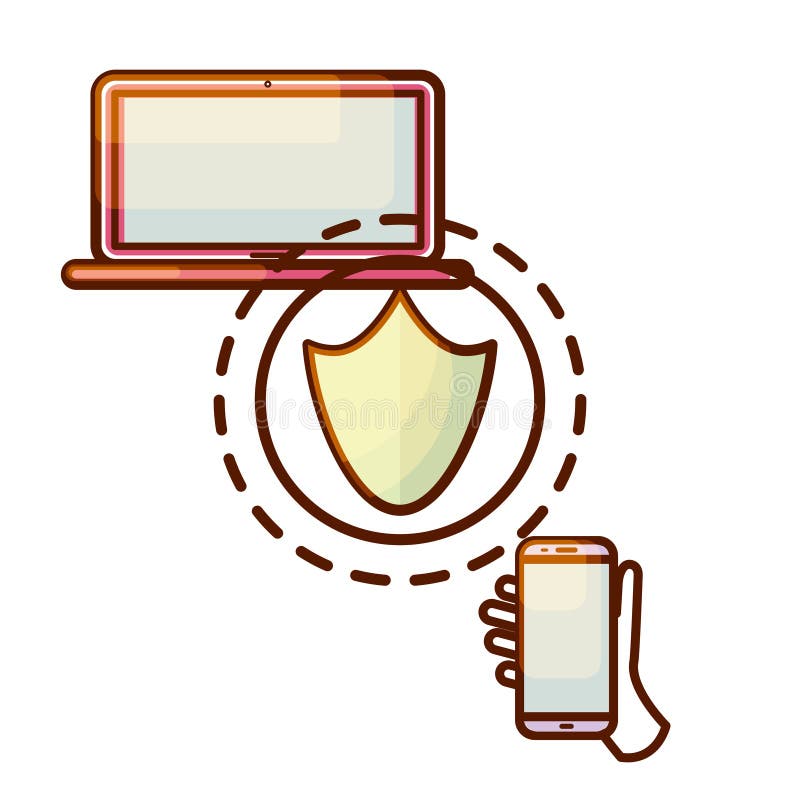 Secure Connection Laptop Computer and Smartphone Device Icon. Stock ...