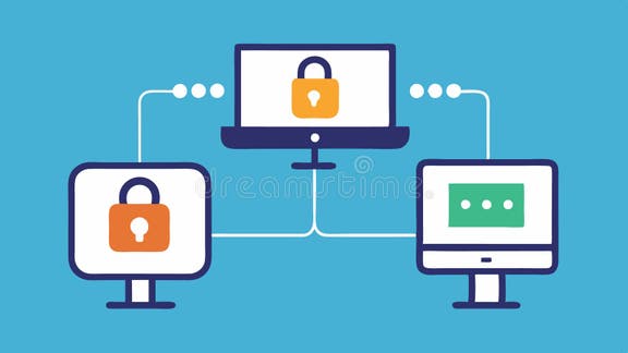 Secure Connections Two Computers Connected by a Secure Line with a Lock ...