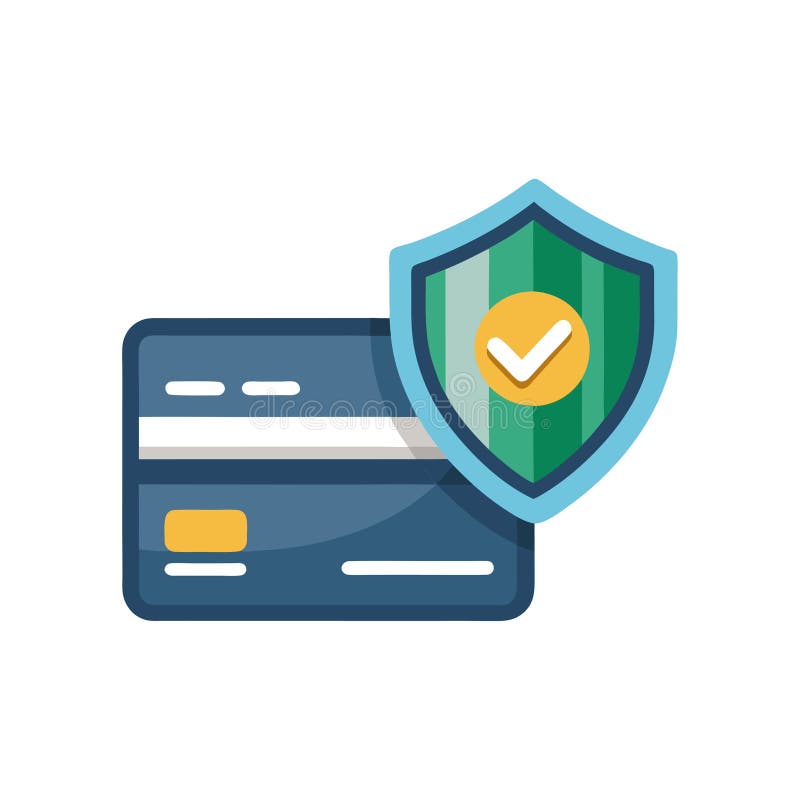 Secure Credit Card Transaction: Protection Shield with Check Mark Icon ...