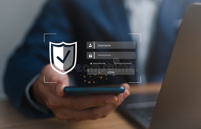 Secure Cyber Password Protect, Person Use Smartphone Login Online Web ...