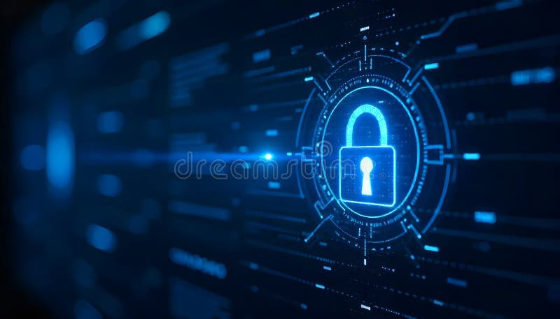 Secure Cyber Security Network with Padlock Icon, Cybersecurity and Information Technology ...
